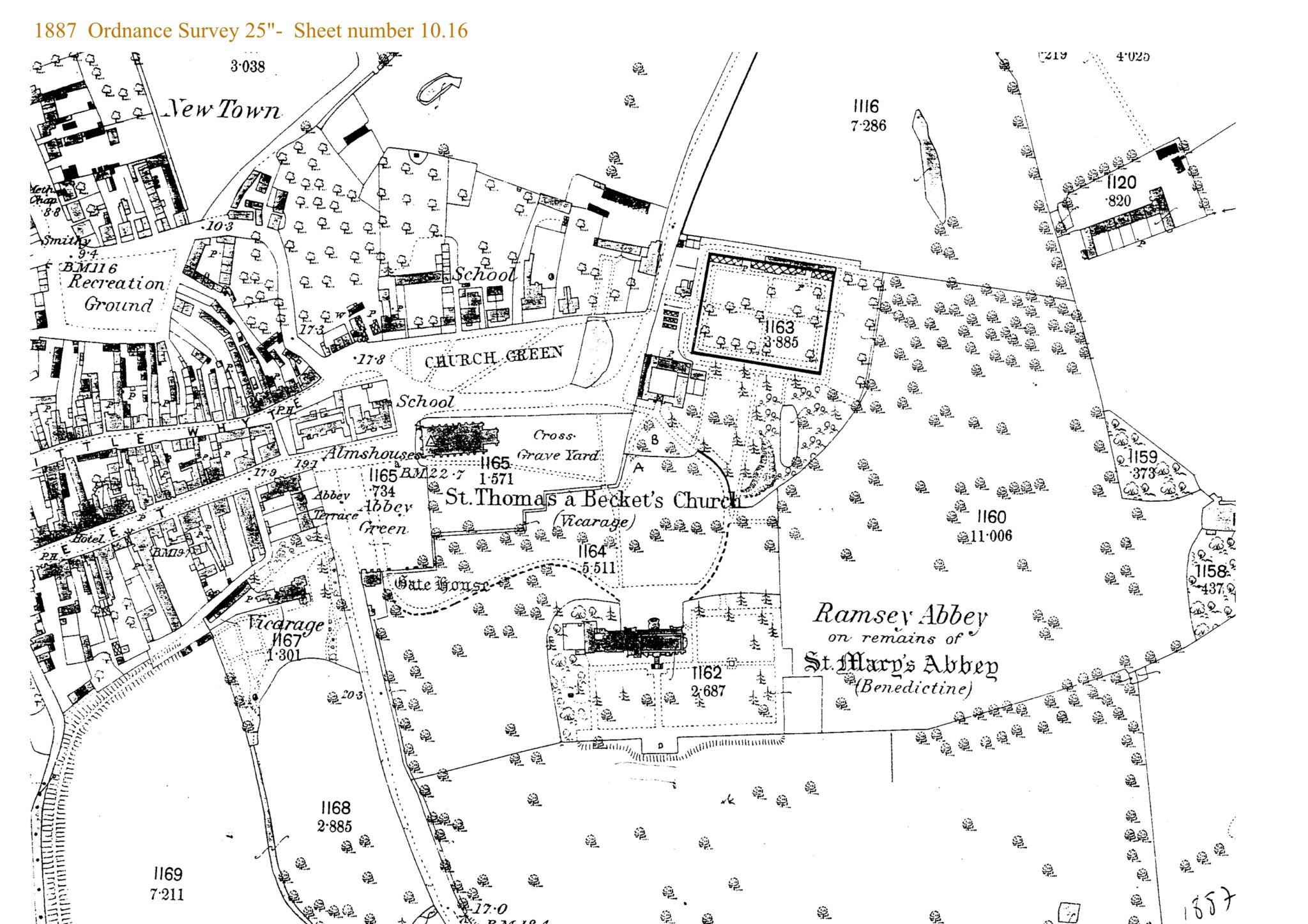 1887 Map of Ramsey - Ramsey Abbey